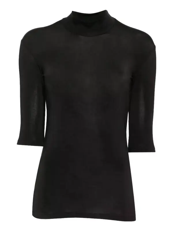 A.M.G. High-neck Elbow-sleeve Top - Black