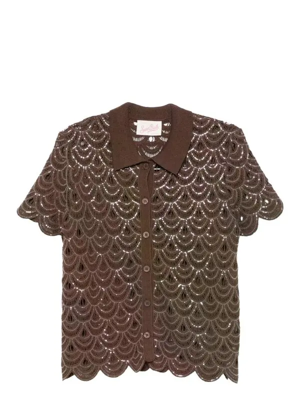 MC2 SAINT BARTH Sequin Embellished Scalloped Knit Top - Brown