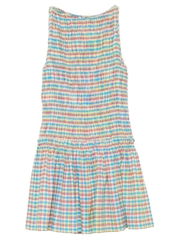 Faithfull The Brand Gala Smocked Checkered Mini Dress - Blue