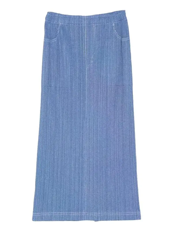 Issey Miyake Pleated Denim Midi Skirt - Blue