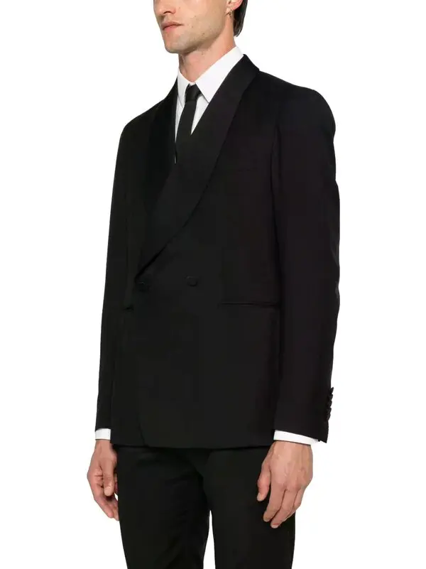 Tagliatore Super 110's Double-breasted Shawl-lapel Wool Blazer - Black