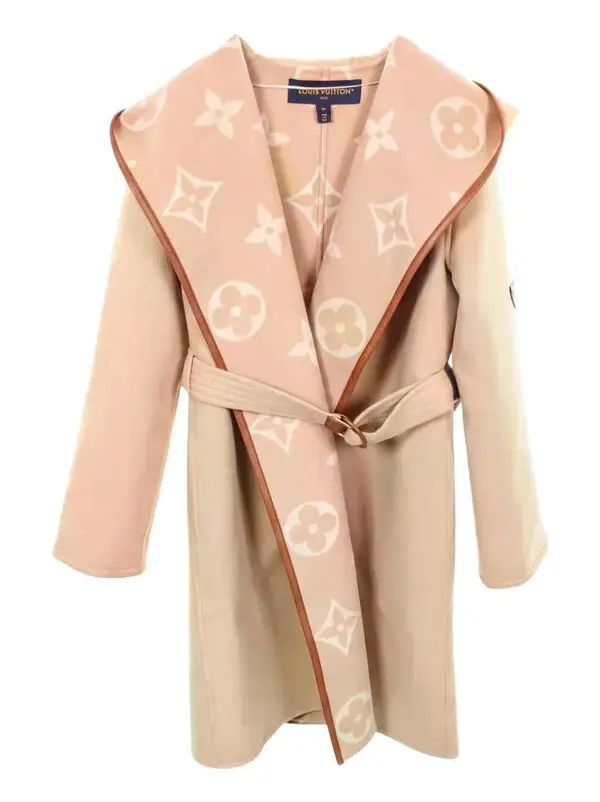 LOUIS VUITTON Monogram Hooded Wrap Coat - Neutrals