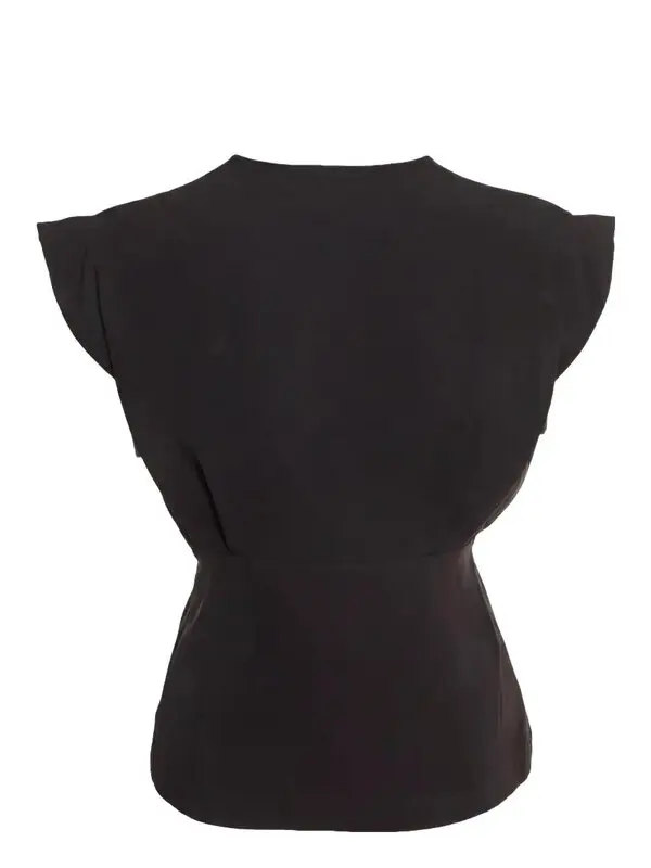 Theory V-neck Sleeveless Pleated Blouse - Black