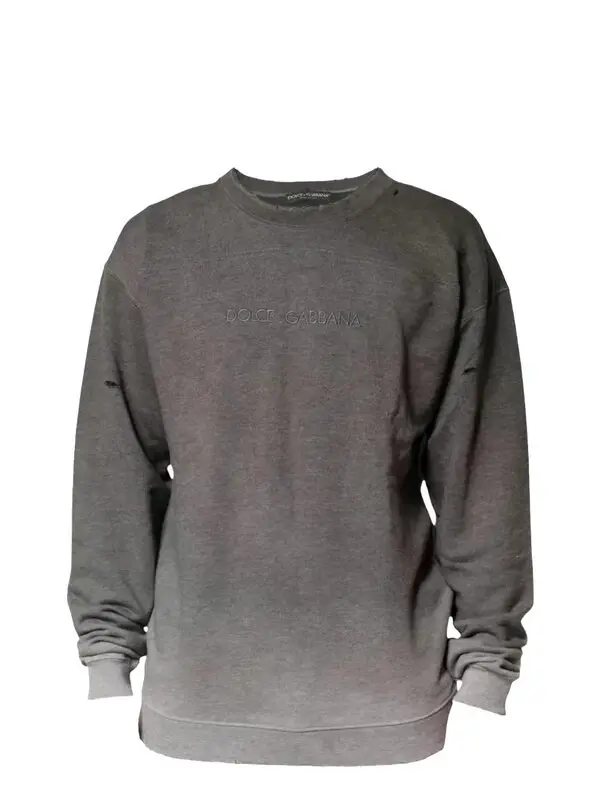 Dolce & Gabbana Distressed Logo Embroidered Sweatshirt - Grey