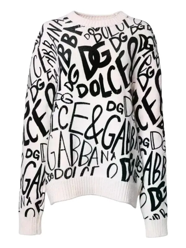 Dolce & Gabbana Graffiti Logo Wool Sweater - White