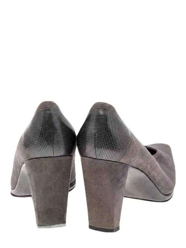 STUART WEITZMAN Suede Almond Toe Block Heel Pumps - Grey