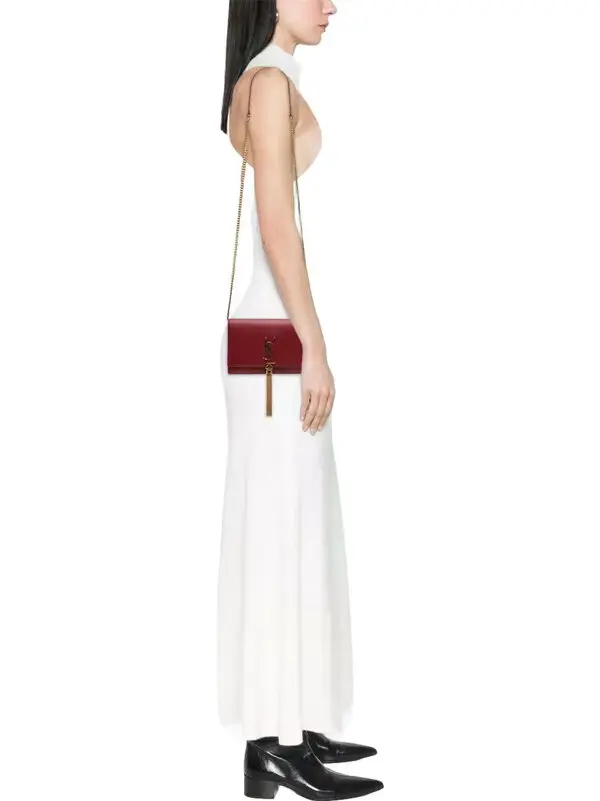 Saint Laurent Smooth Calfskin Monogram Kate Tassel Wallet On Chain Bag - Red