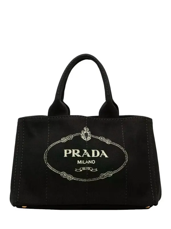 Prada Canvas Canapa Logo Tote Satchel - Black