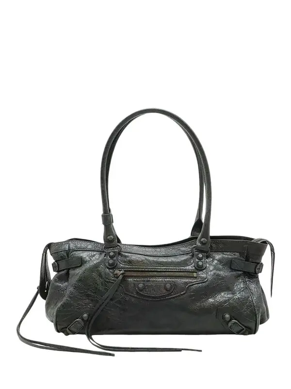 Balenciaga Lambskin Leather East West Shoulder Bag - Black