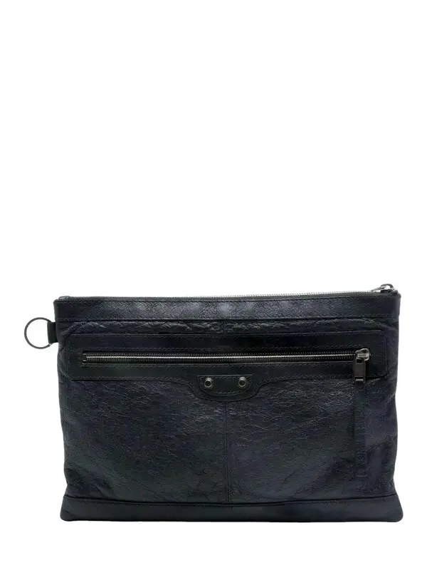 Balenciaga 2017 Lambskin Motocross Classic Clip M Clutch Bag - Black