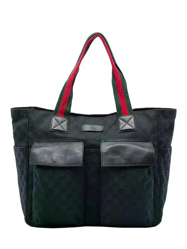 Gucci Gg Canvas Web Double Pocket Tote Bag - Black