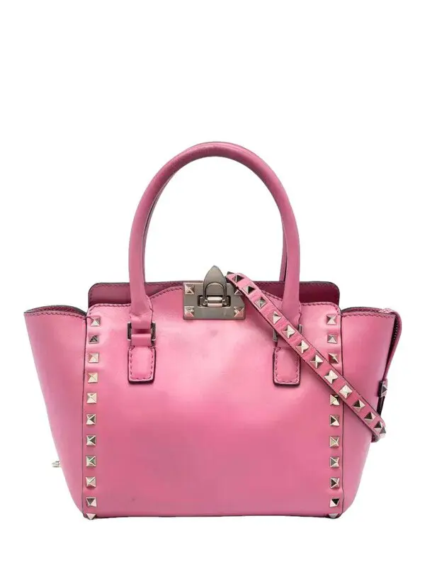 Valentino Garavani Rockstud Leather Double Handle Tote Satchel - Pink