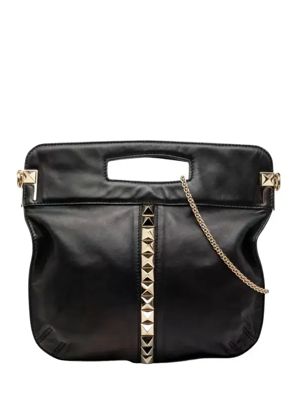 Valentino Garavani Smooth Calfskin Rockstud Cut Out Handle Satchel - Black