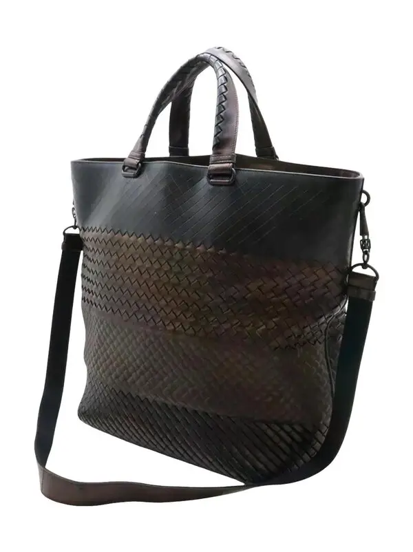 Bottega Veneta Bicolor Nappa Intrecciato Imperatore Convertible Tote Satchel - Brown