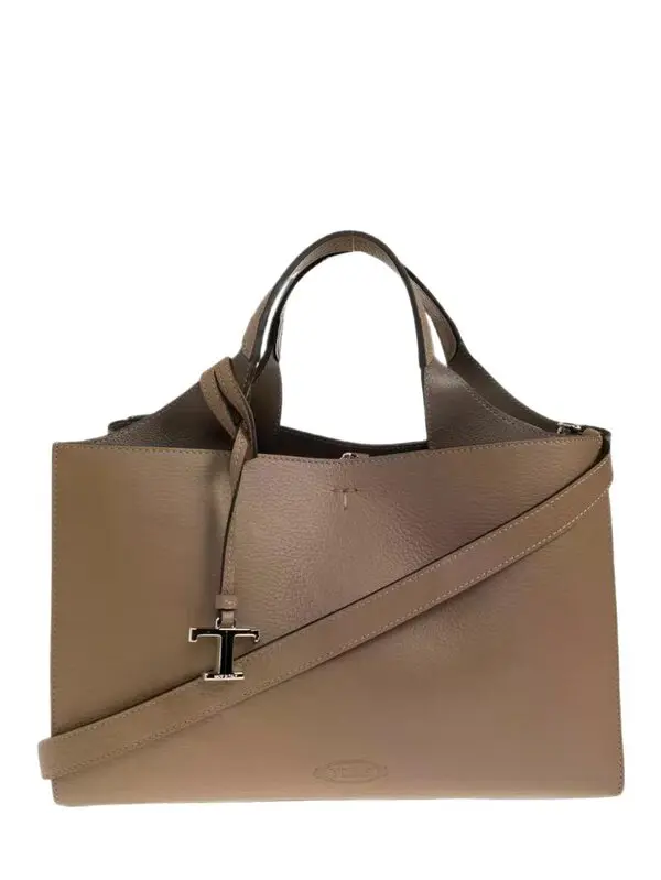 TOD'S Logo-pendant Pebbled-leather Tote Bag - Neutrals