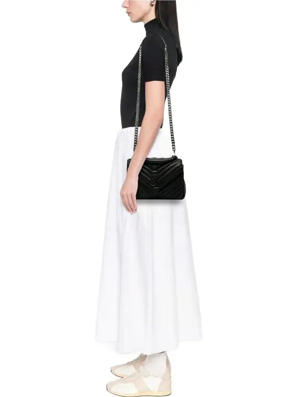 Saint Laurent Medium Chevron Sheepskin Monogram College Satchel - Black