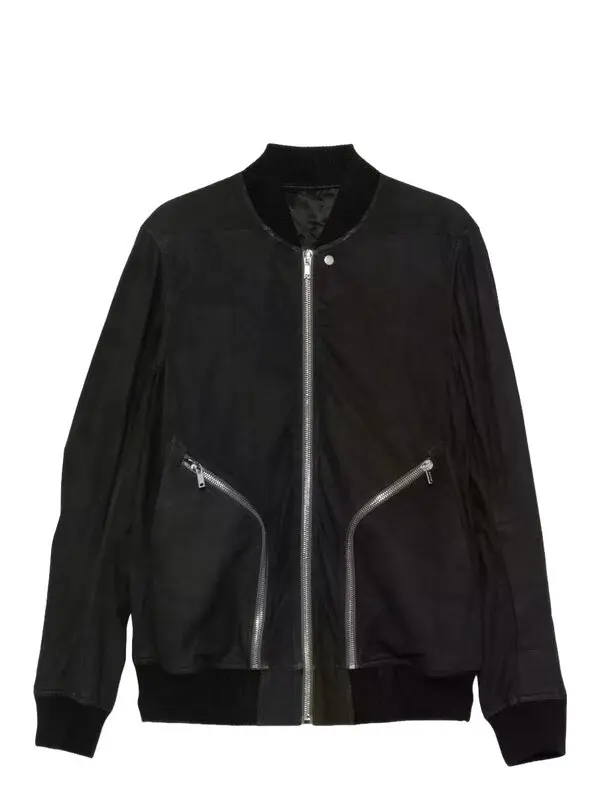 Rick Owens Leather Bomber Jacket With Zip Details - Black