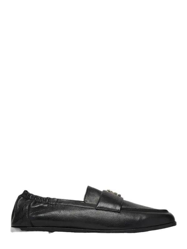 Patrizia Pepe Square-toe Loafers With Gold-tone Logo Plaque - Black