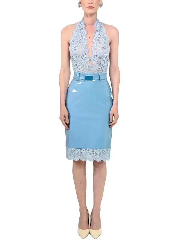 ROWEN ROSE Lace-overlay Halterneck Bodysuit - Blue