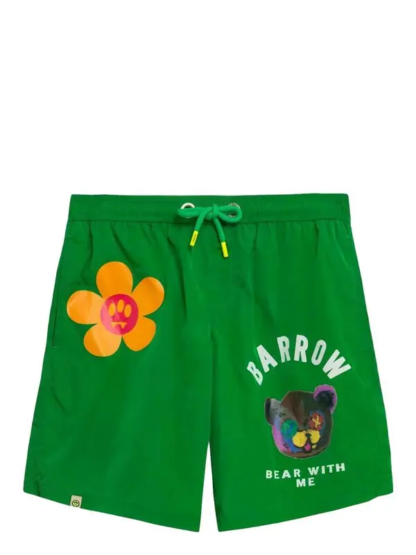BARROW Popeline Swimming Shorts With All-over Graphic Print - Green