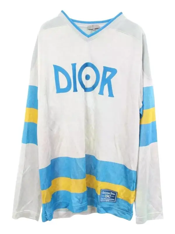 Dior 2010s Logo-detail Stripe-print Long-sleeve T-shirt - Grey