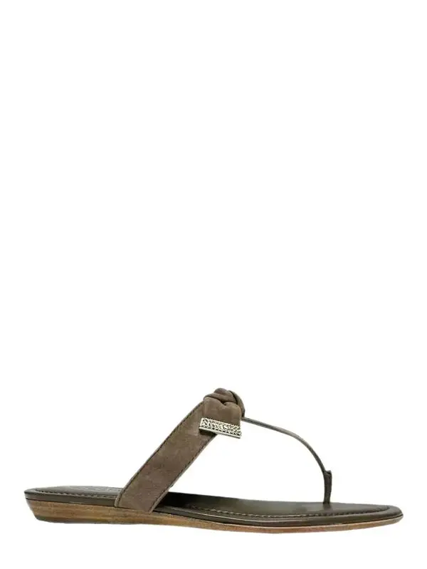 TOD'S Suede Bow Detail Thong Sandals - Brown