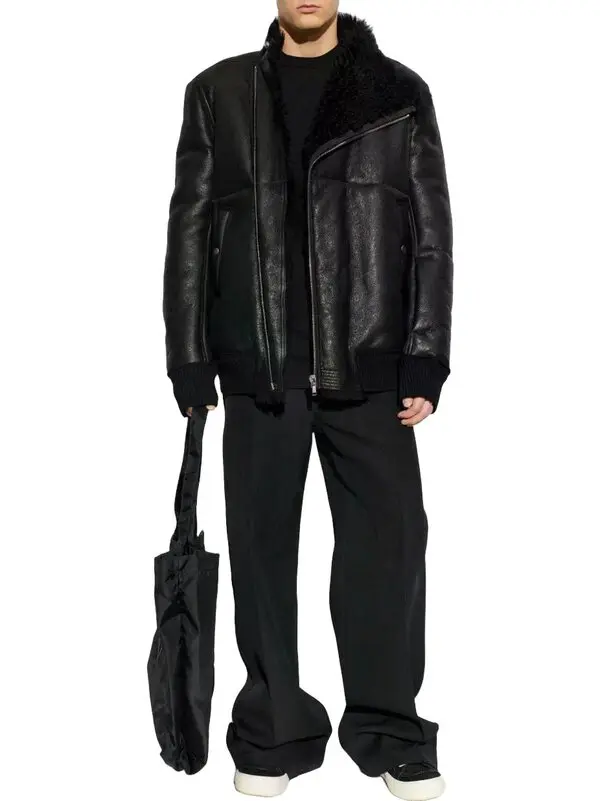 Rick Owens Shearling-trimmed Asymmetric Zip Jacket - Black