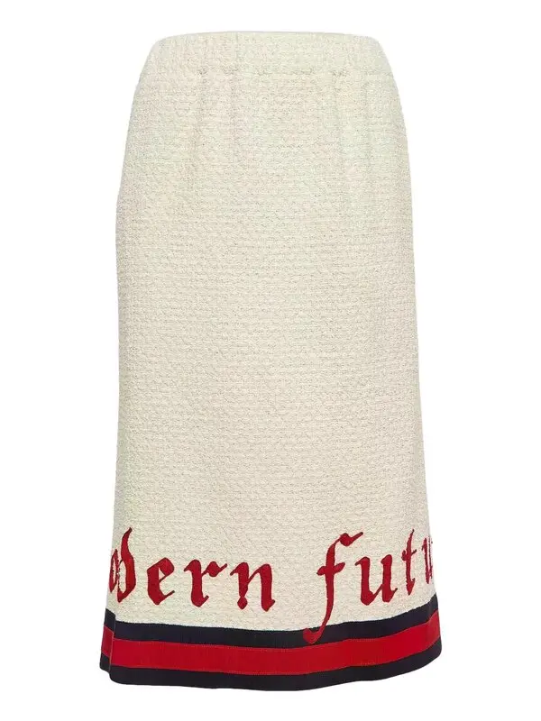 Gucci Tweed Embroidered Midi Skirt - Neutrals