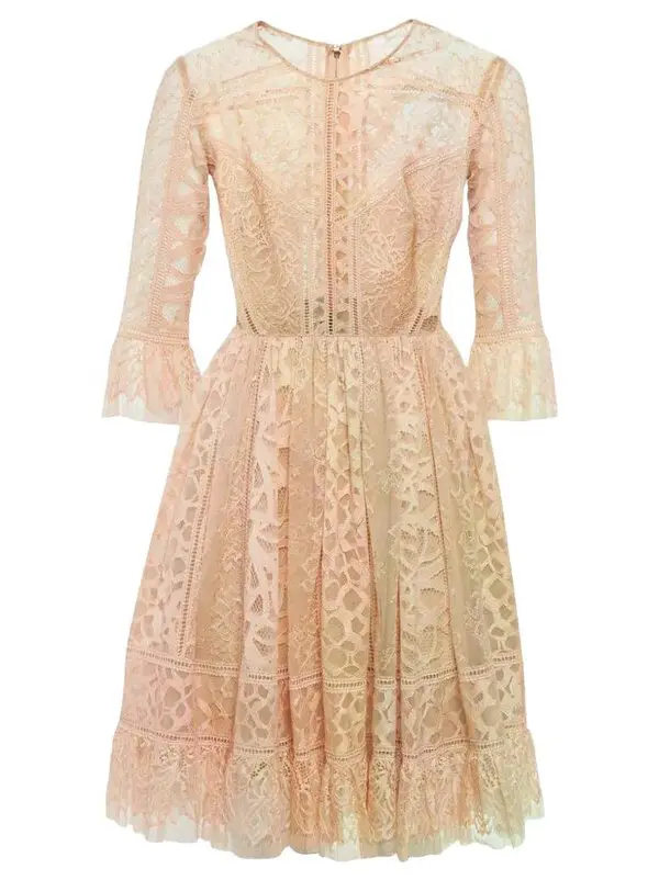 Elie Saab Lace Ruffled Dress - Pink