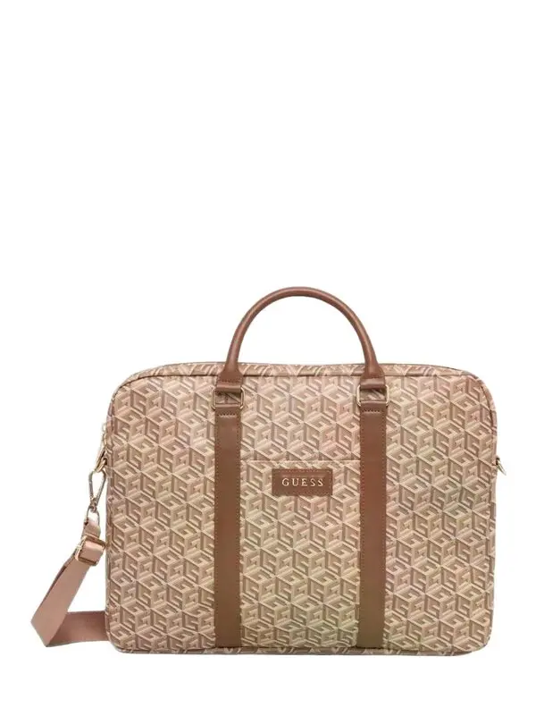 Guess G-cube Monogram Laptop Bag - Neutrals