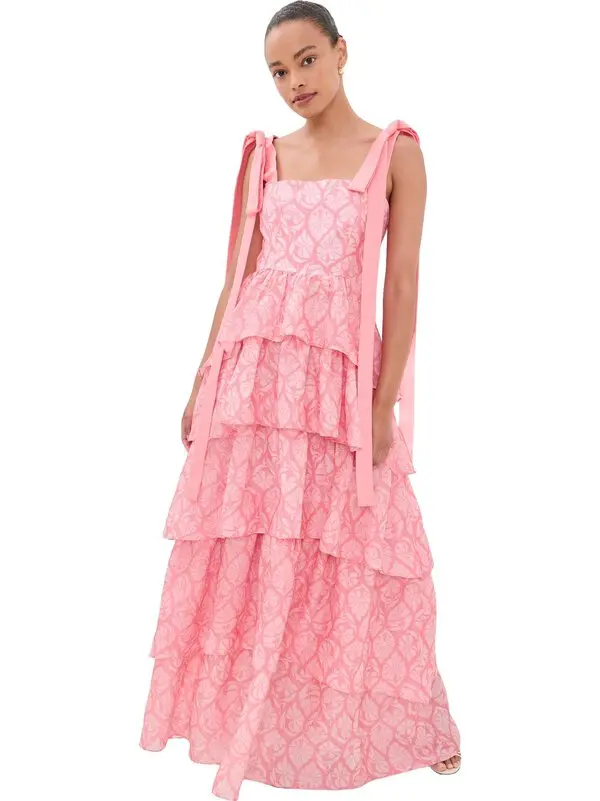COUPER Odette Tiered Ruffle Gown - Flamingo