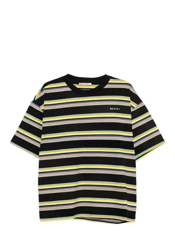 Marni Striped Logo-print Cotton T-shirt - Black