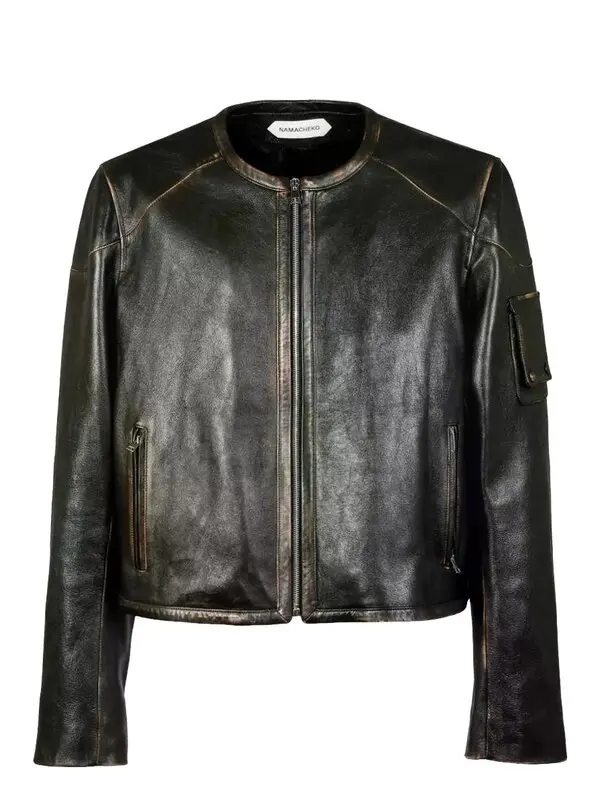 NAMACHEKO Distressed Effect Leather Jacket - Brown