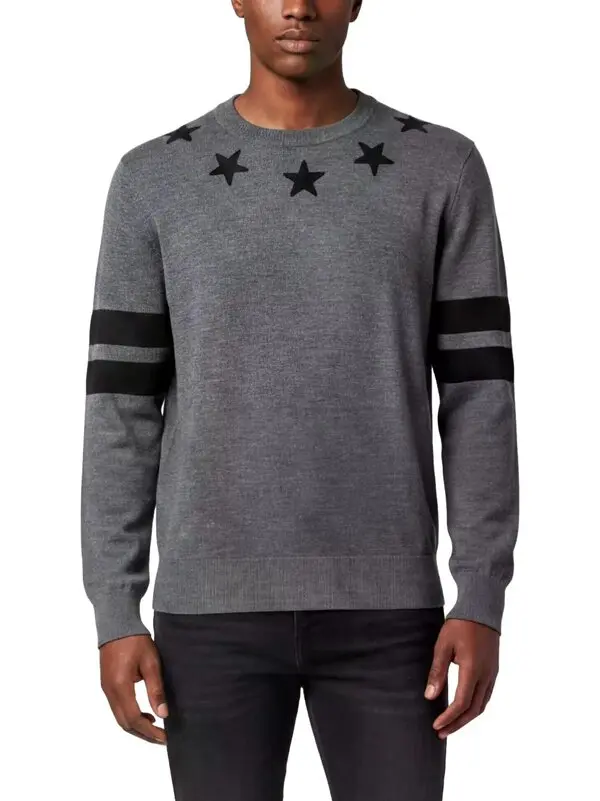 Givenchy Wool Knit Crew Neck Star Appliqué Sweater - Grey