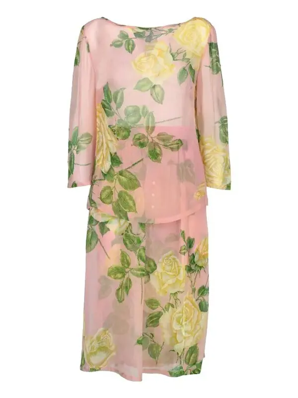 Vintage Floral Print Maxi Skirt And Blouse Set - Pink