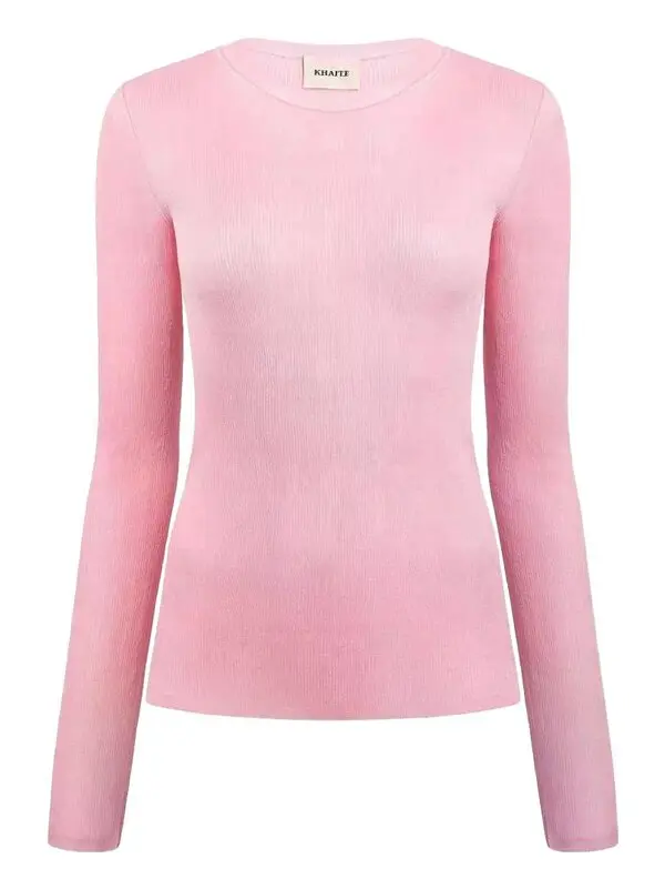 Khaite Ribbed Knit Crew Neck Long Sleeve Top - Pink