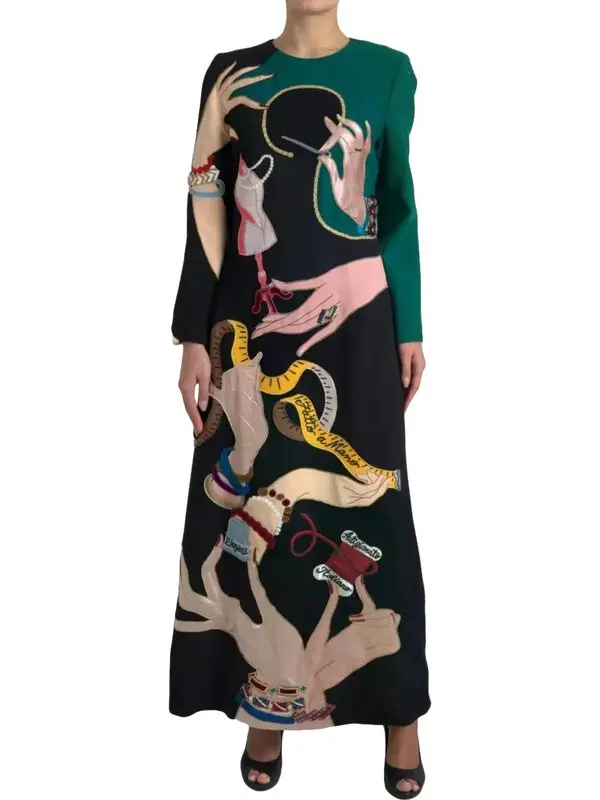 Dolce & Gabbana Embroidered Wool A-line Maxi Dress - Black