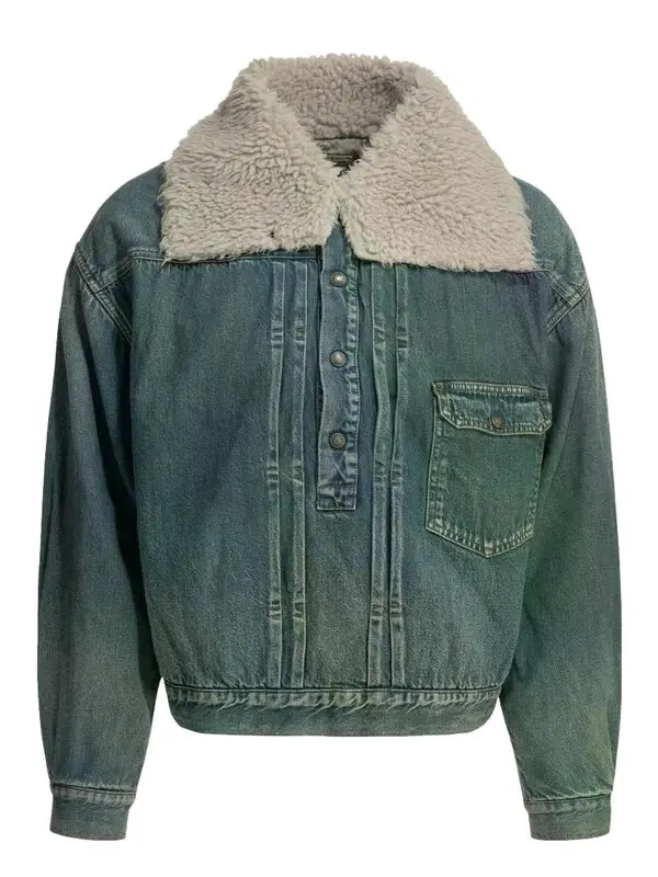 Kapital Fleece Collar Pleated Denim Jacket - Blue