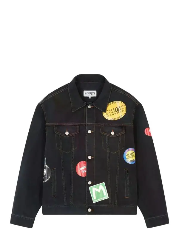 MAISON MARGIELA Black Denim Trucker Jacket With Souvenir Stickers Print - Blue