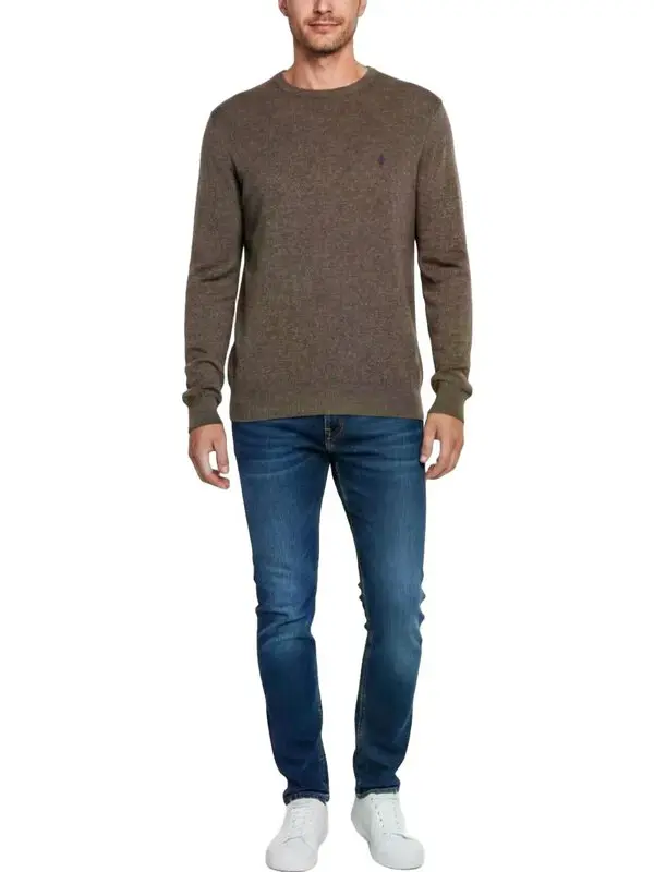 Polo Ralph Lauren Wool Embroidered Logo Crew Neck Knit Sweater - Brown