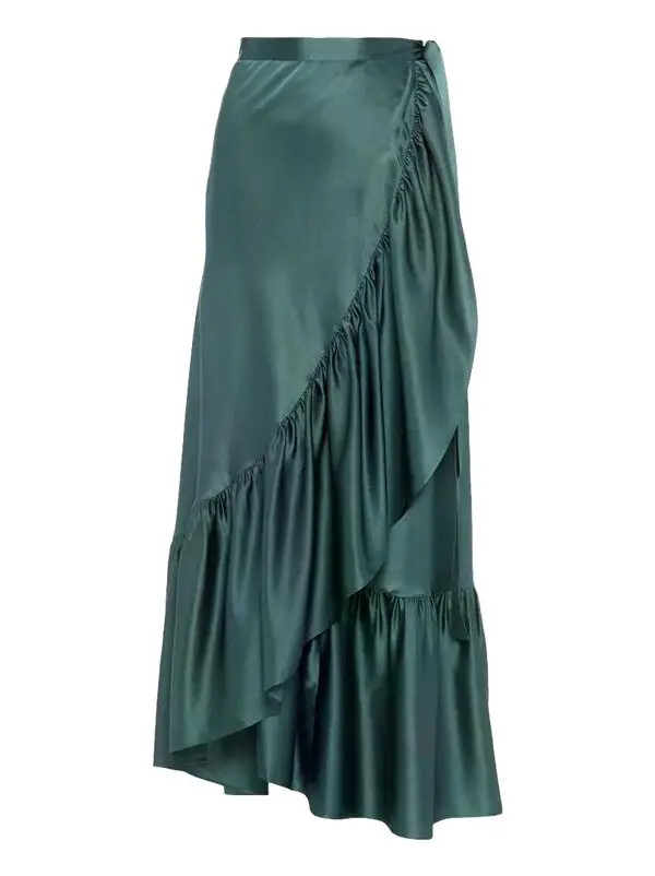 ERES Ruffled Silk Midi Skirt - Green