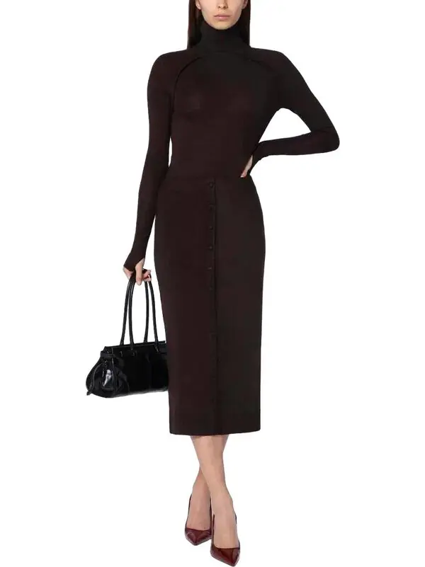 Victoria Beckham Button-up Knitted Midi Skirt - Brown