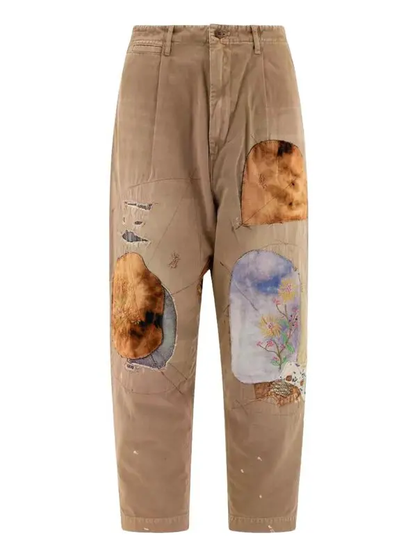 Kapital Katsuragi Patchwork Distressed Tapered Trousers - Neutrals