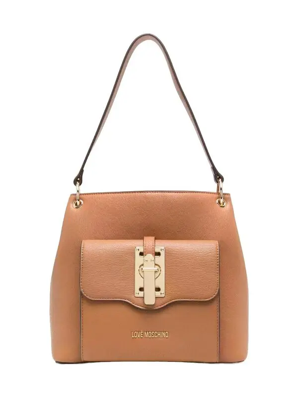 Moschino Logo Plaque Leather Shoulder Bag - Brown