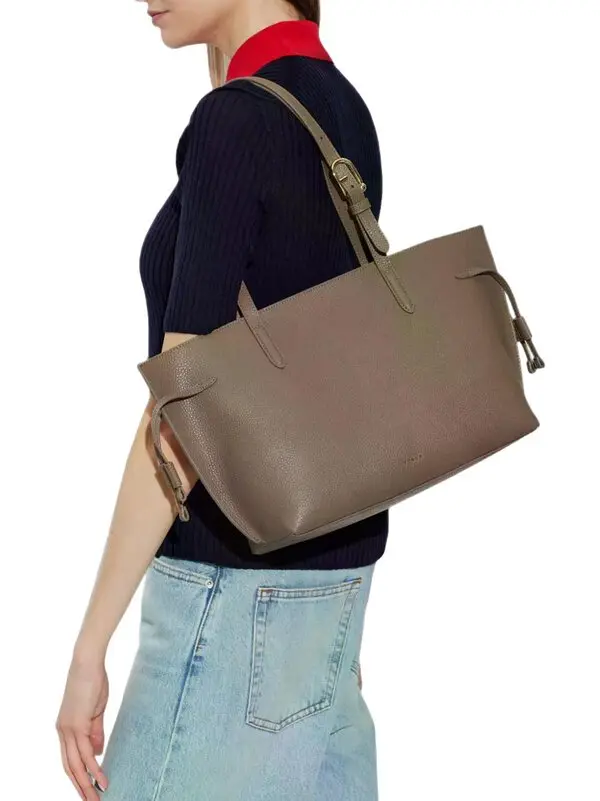 Furla Grainy Leather Tote Bag With Drawstring Details - Brown