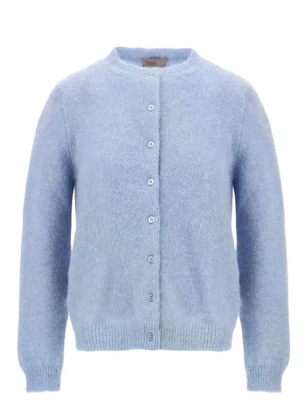Herno Stocking Stitch Crew Neck Cardigan - Blue