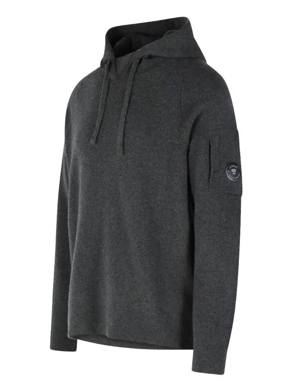C.P. COMPANY Drawstring Hoodie With Lens Detail - Grey