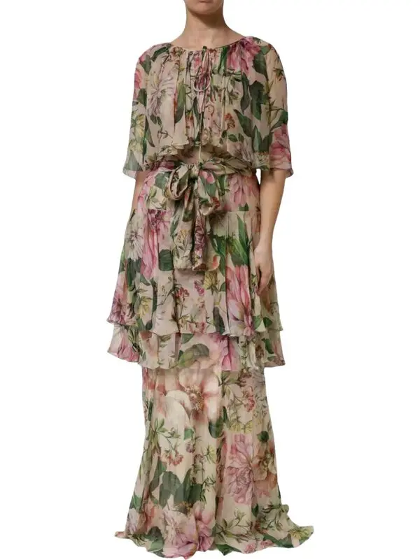 Dolce & Gabbana Floral Print Tiered Maxi Dress - Neutrals