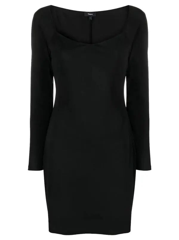 Theory Long-sleeved Sweetheart Neck Mini Dress - Black