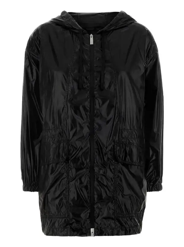 Herno Glossy Finish Hooded Drawstring Jacket - Black